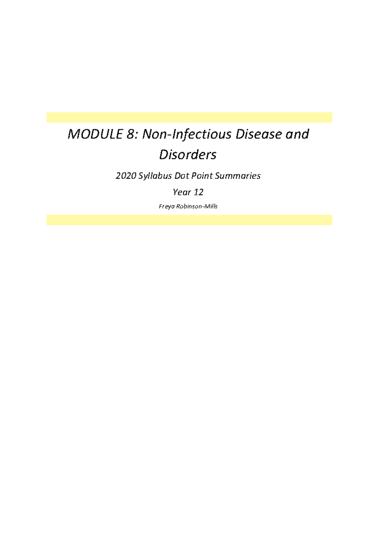Biology Module 8 Syllabus: Non-Infectious Diseases & Disorders Summary ...
