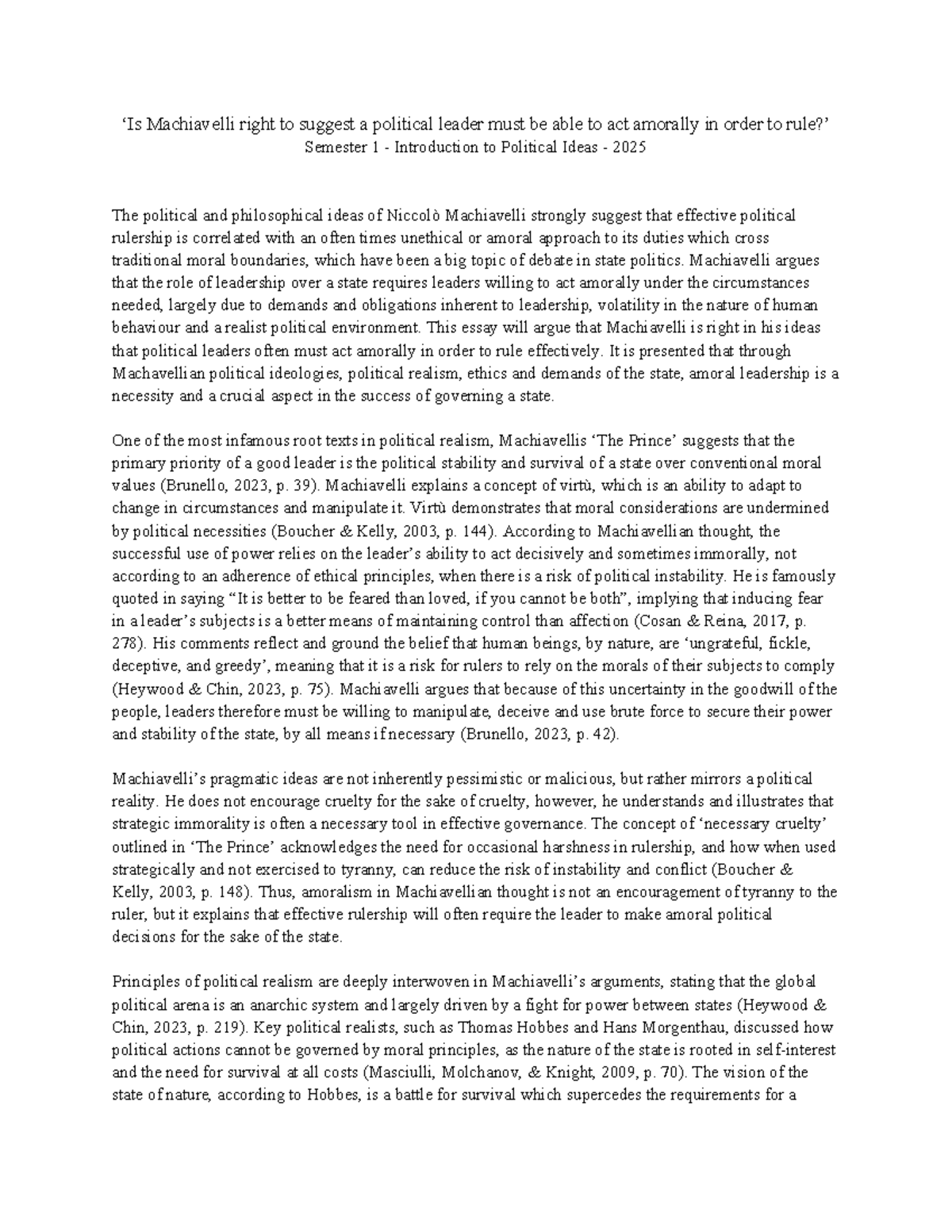 H2 Introduction to Political Ideas Essay 2: Machiavelli's Amoral ...