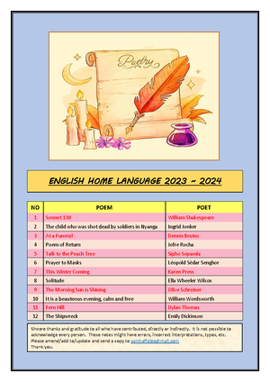 2024 Poetry Booklet - IEB Poems for 2024 - Grade 12 Poetry Anthology ...