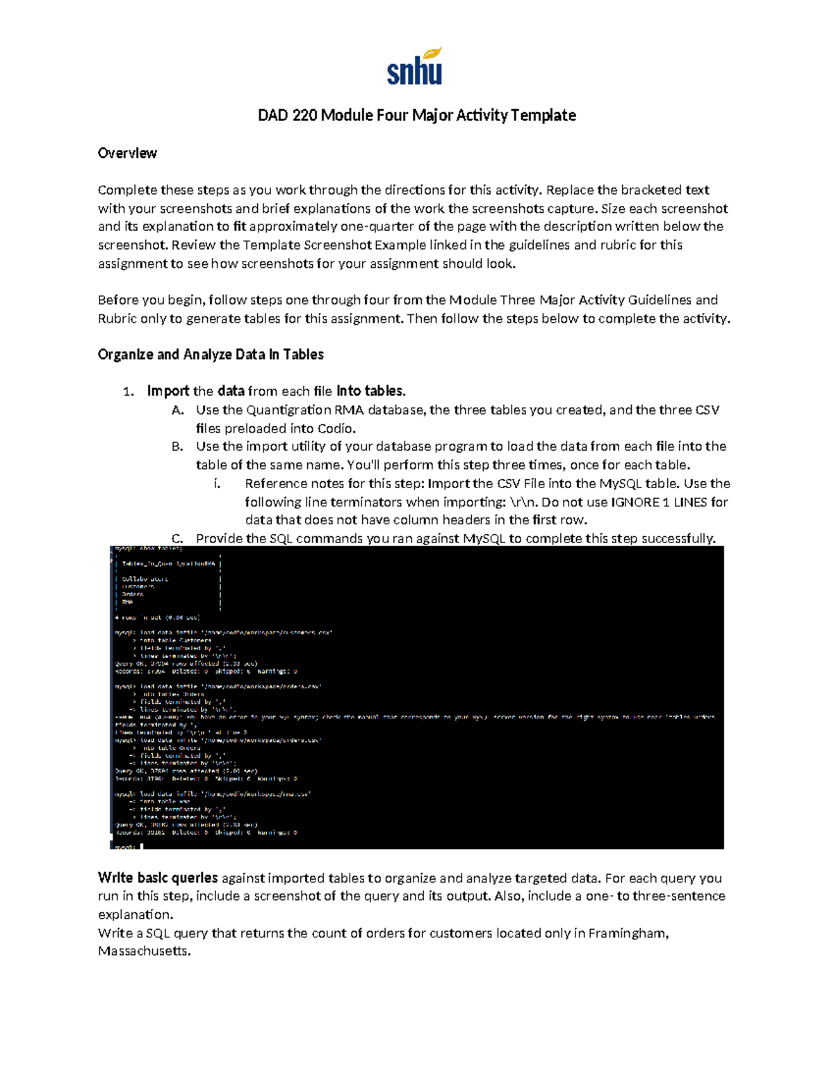DAD 220 Module Four Major Activity Template for Database Management - Studocu