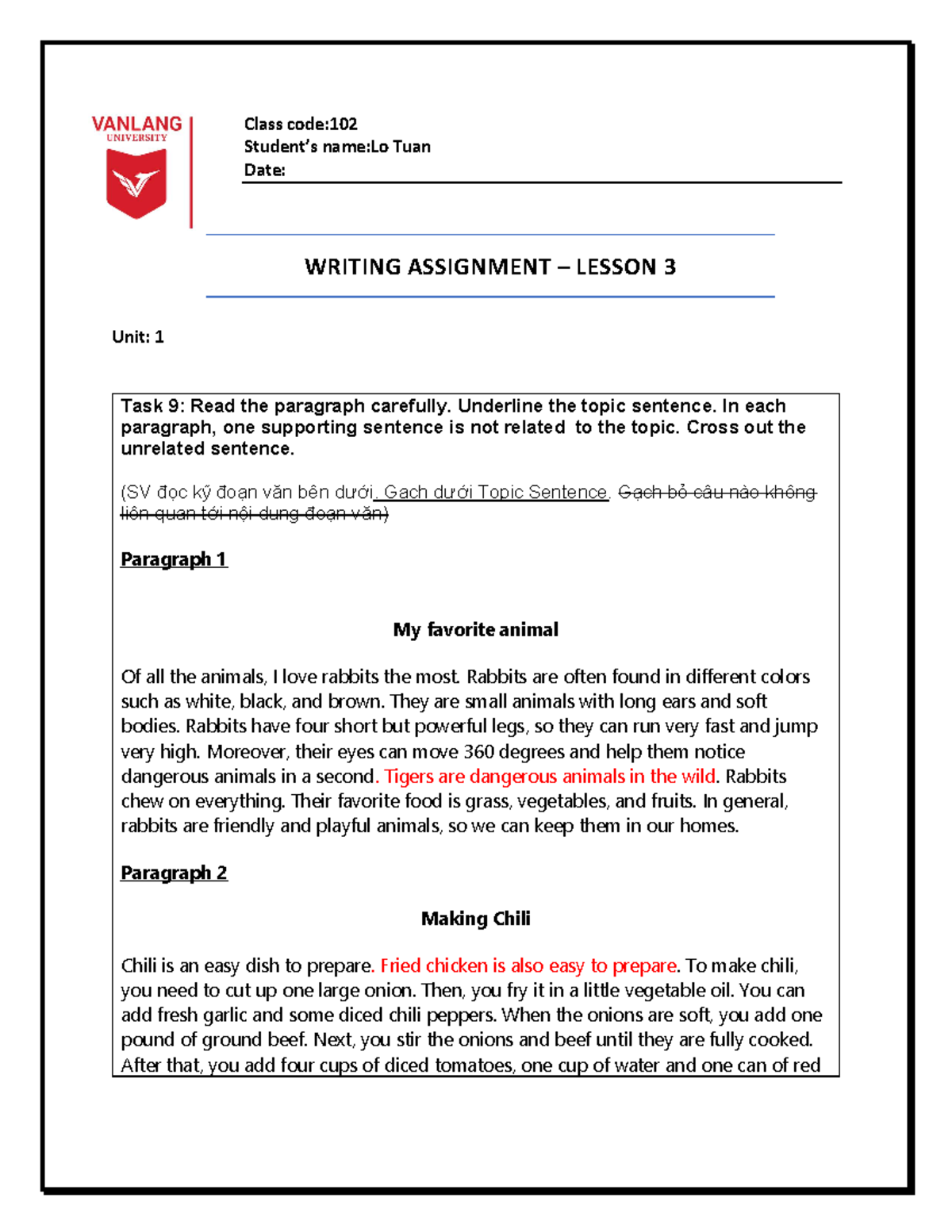 Av1 rt - no coment - Class code: Student’s name:Lo Tuan Date: WRITING ...
