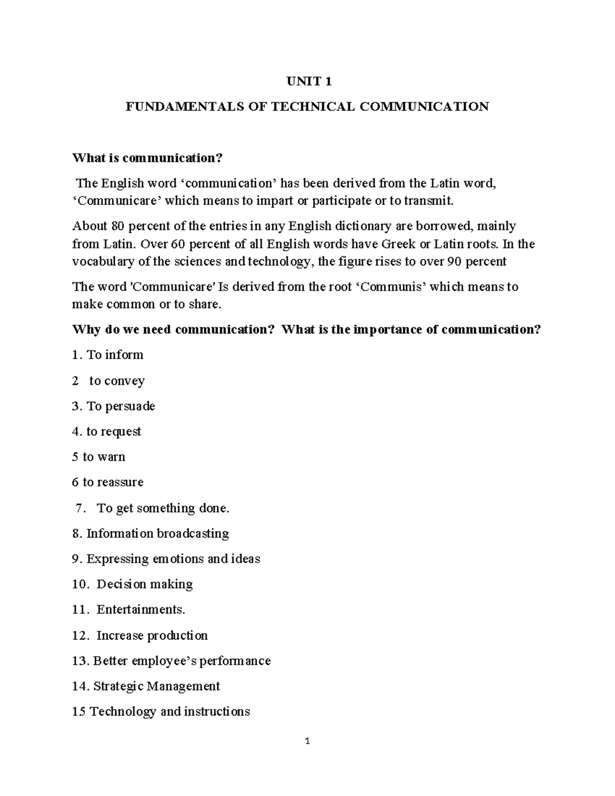 TC 101: Unit 1 Fundamentals of Technical Communication Notes - Studocu