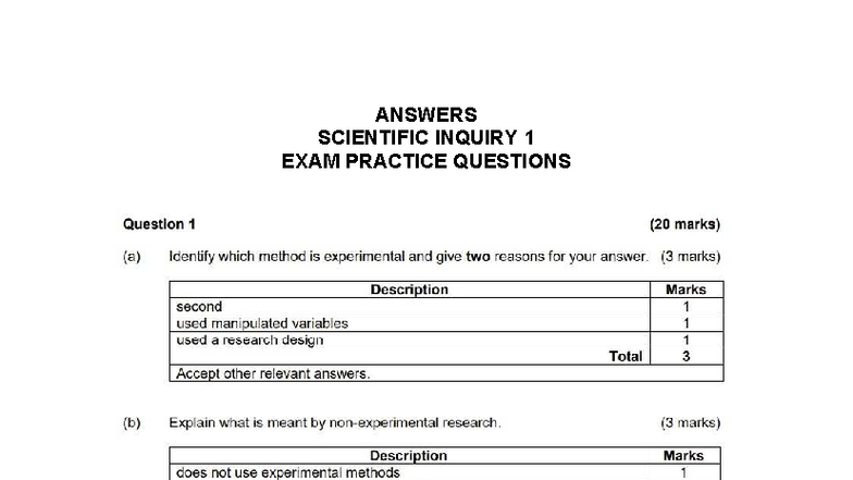 Scientifc Inquiry (Sem 2) Exam Practise Questions - Answers - ANSWERS ...