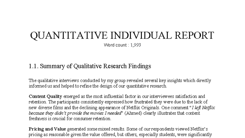 Quantitative Individual Report on Netflix Consumer Retention Insights ...