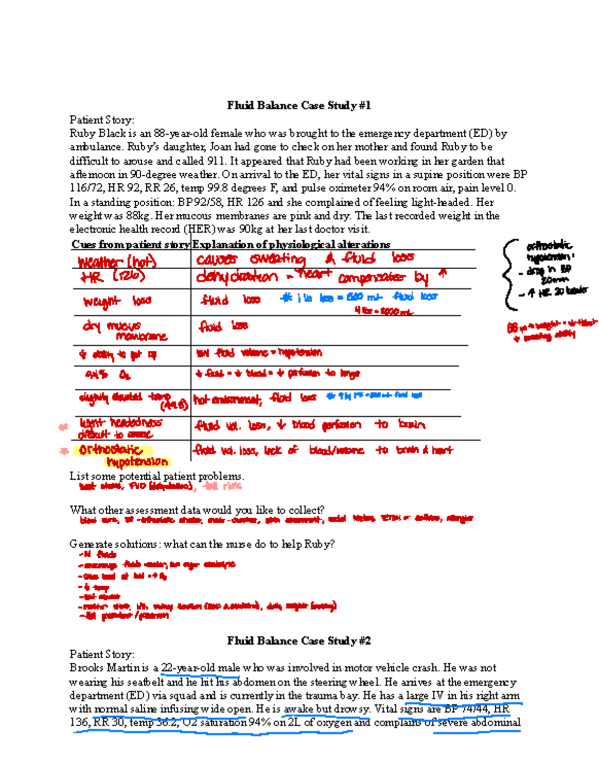 Fluid Balance Case Study: Patient Assessments and Nursing Solutions ...