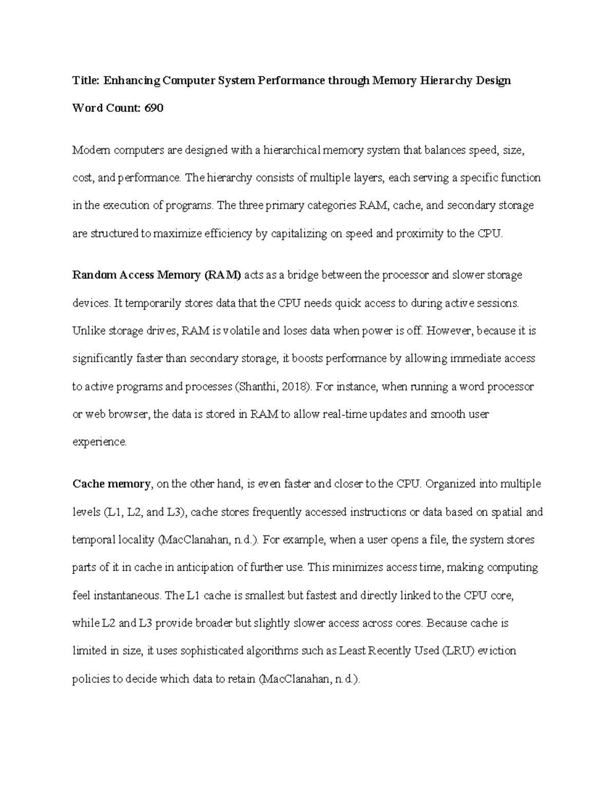 CS 1105 Discussion: Enhancing Computer System Performance via Memory ...