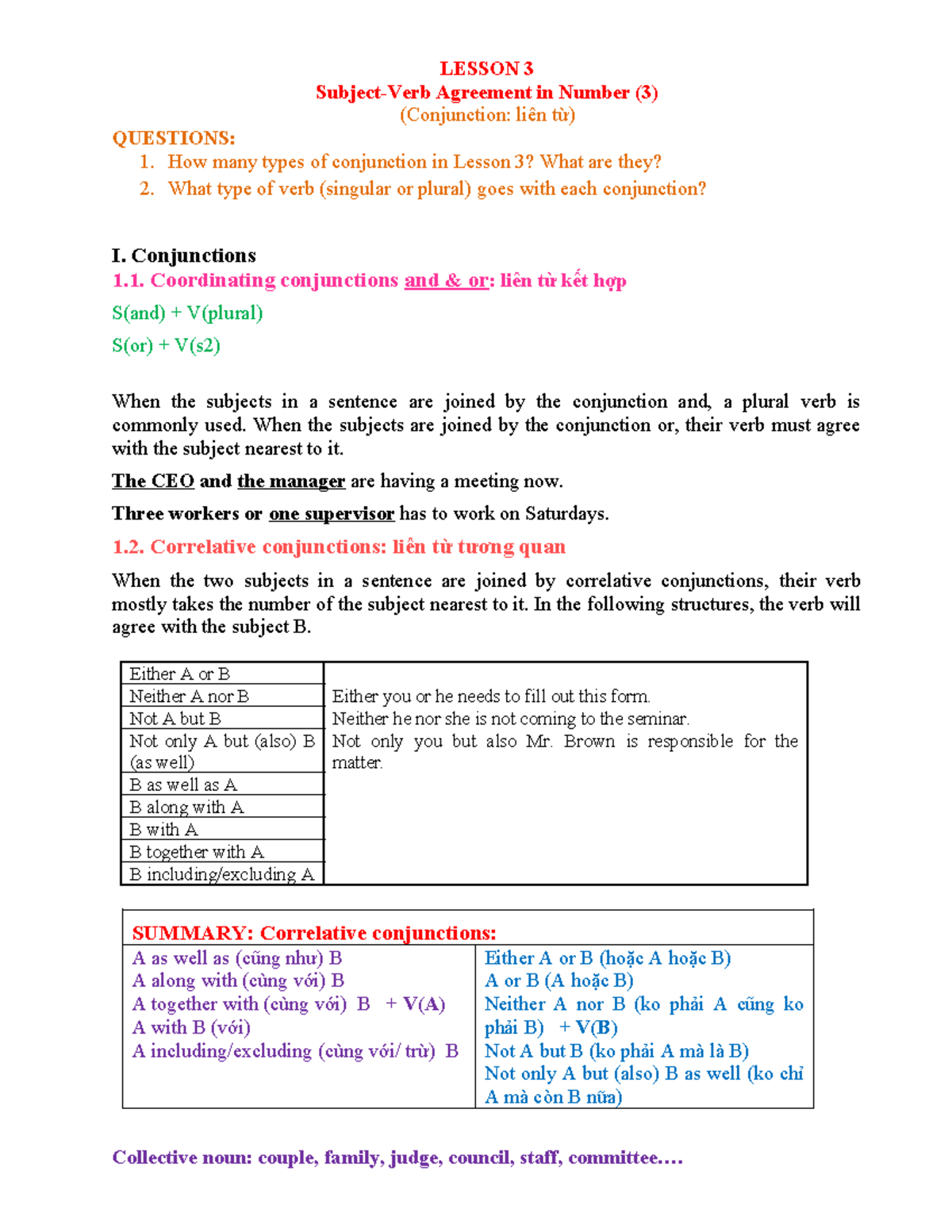Lesson 3 - Subject-Verb Agreement and Conjunctions - Studocu