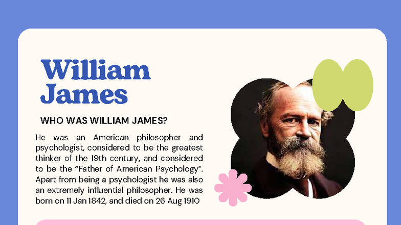 William James: His Life, Philosophy, and Impact on Psychology - Studocu