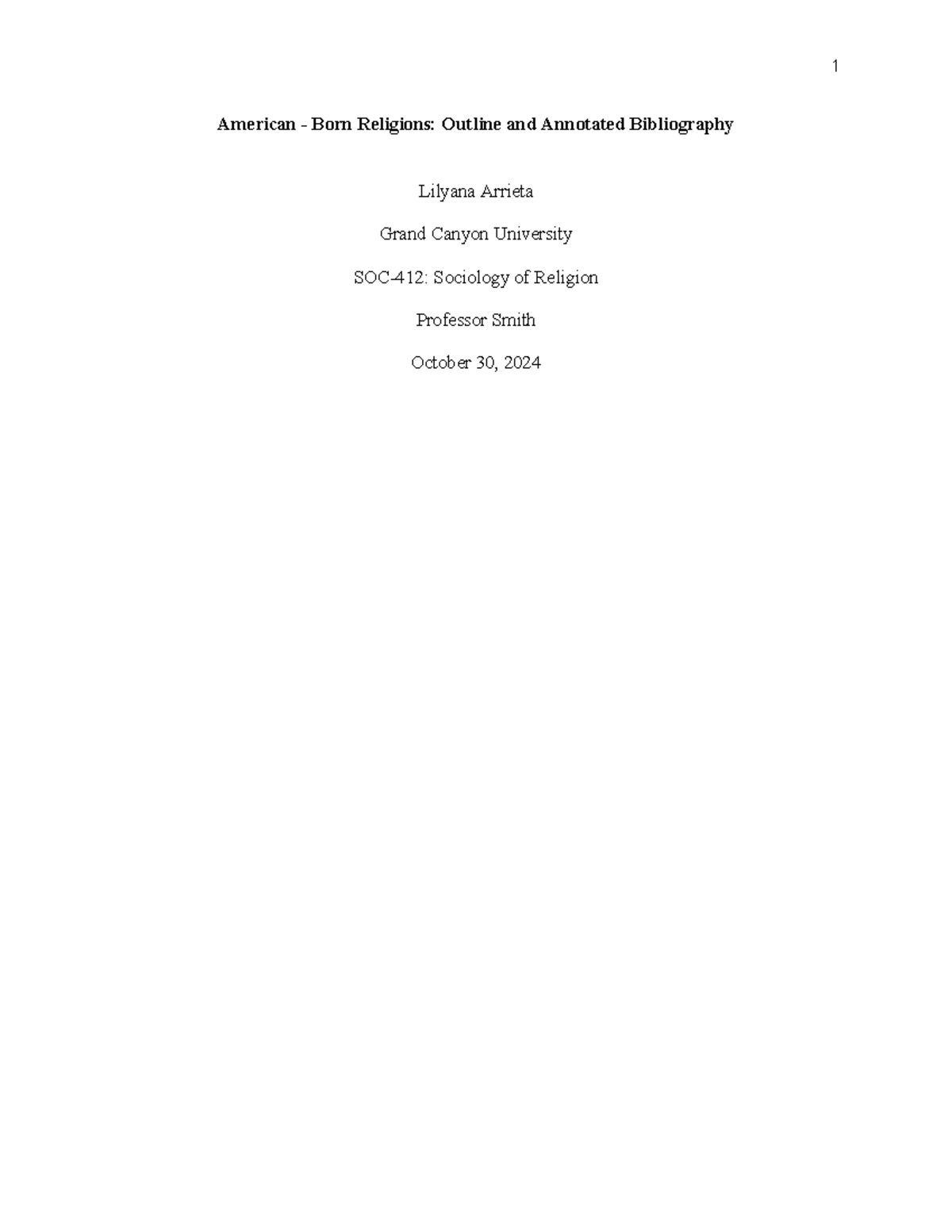 SOC-412: Outline and Annotated Bibliography on American-Born Religions ...