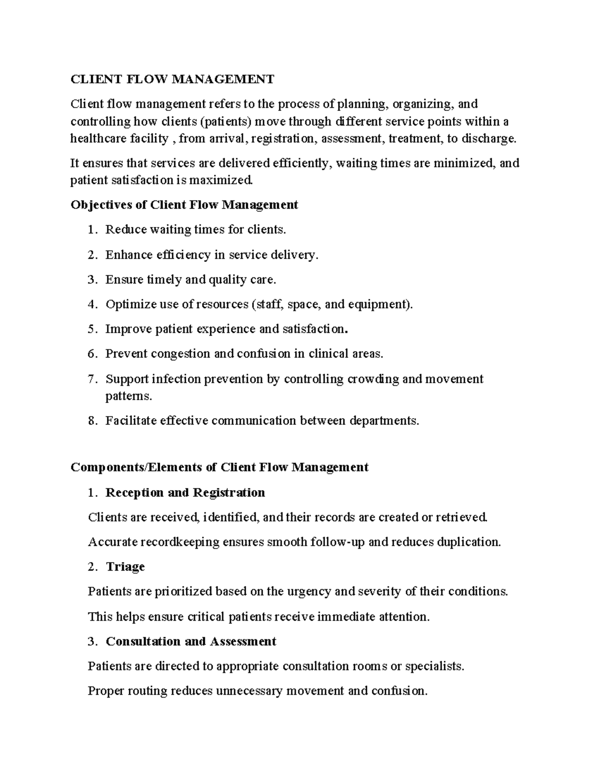 CLIENT FLOW MANAGEMENT: Strategies for Efficient Patient Care - Studocu