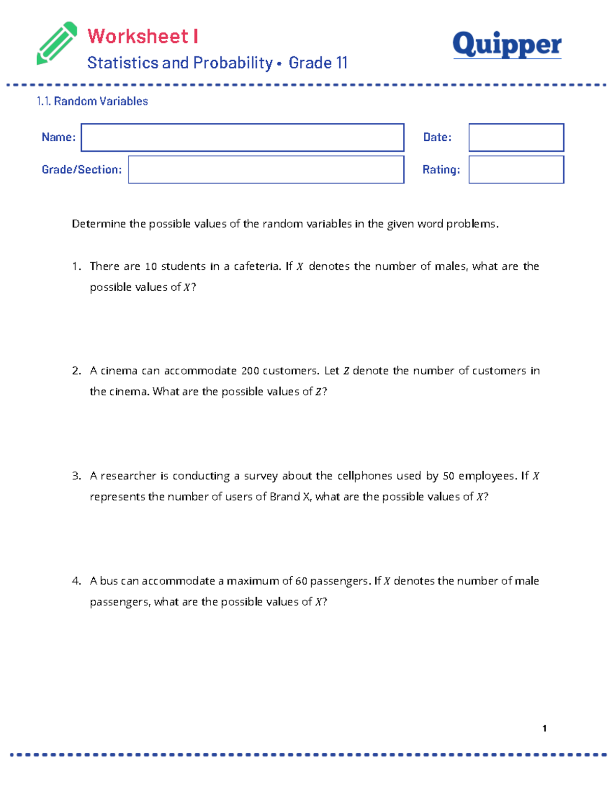 ME SP 11 Q3 0101 W1 - education - Worksheet I Statistics and ...
