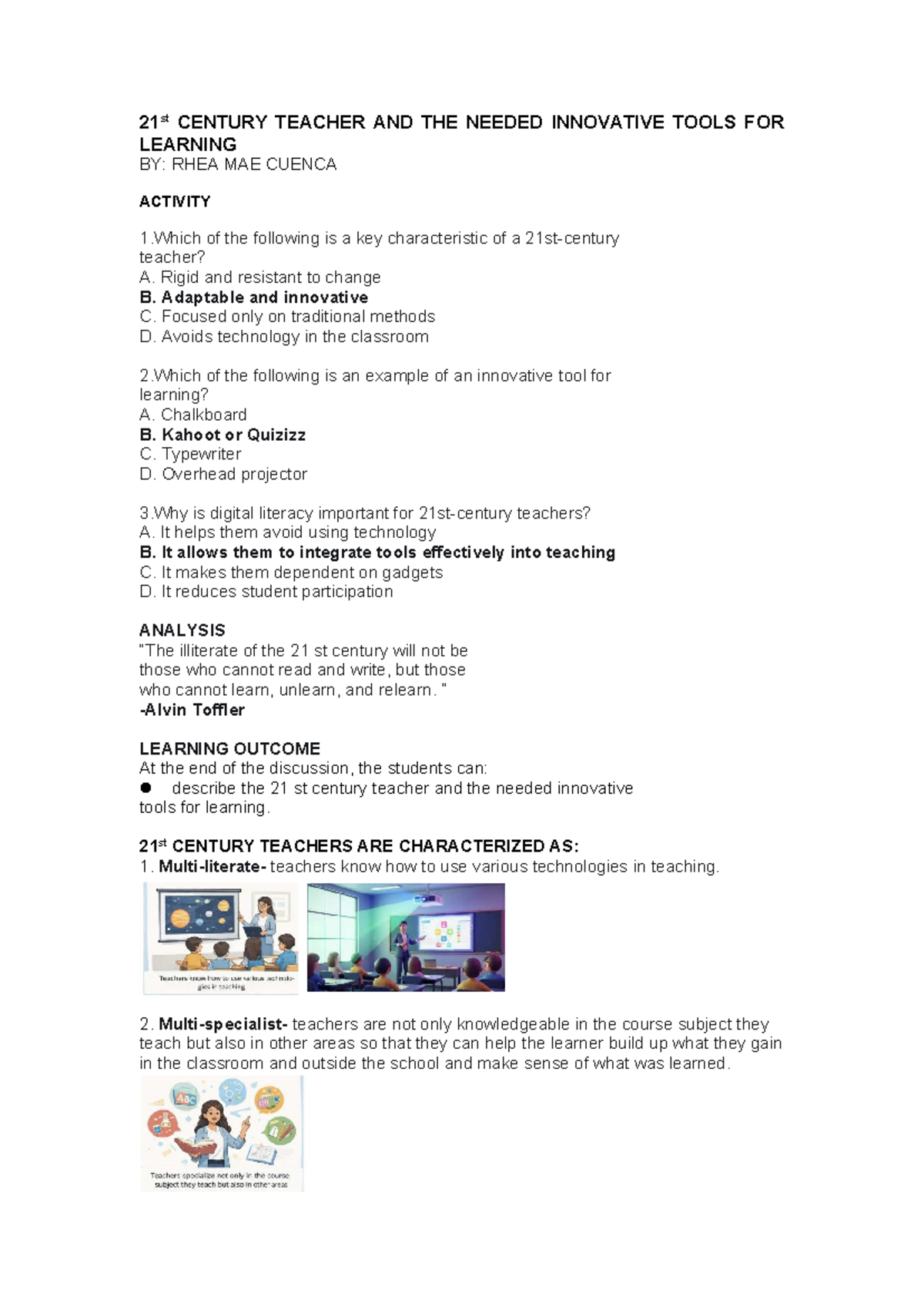 21st Century Teacher: Innovative Tools for Learning (Activity 1) - Studocu