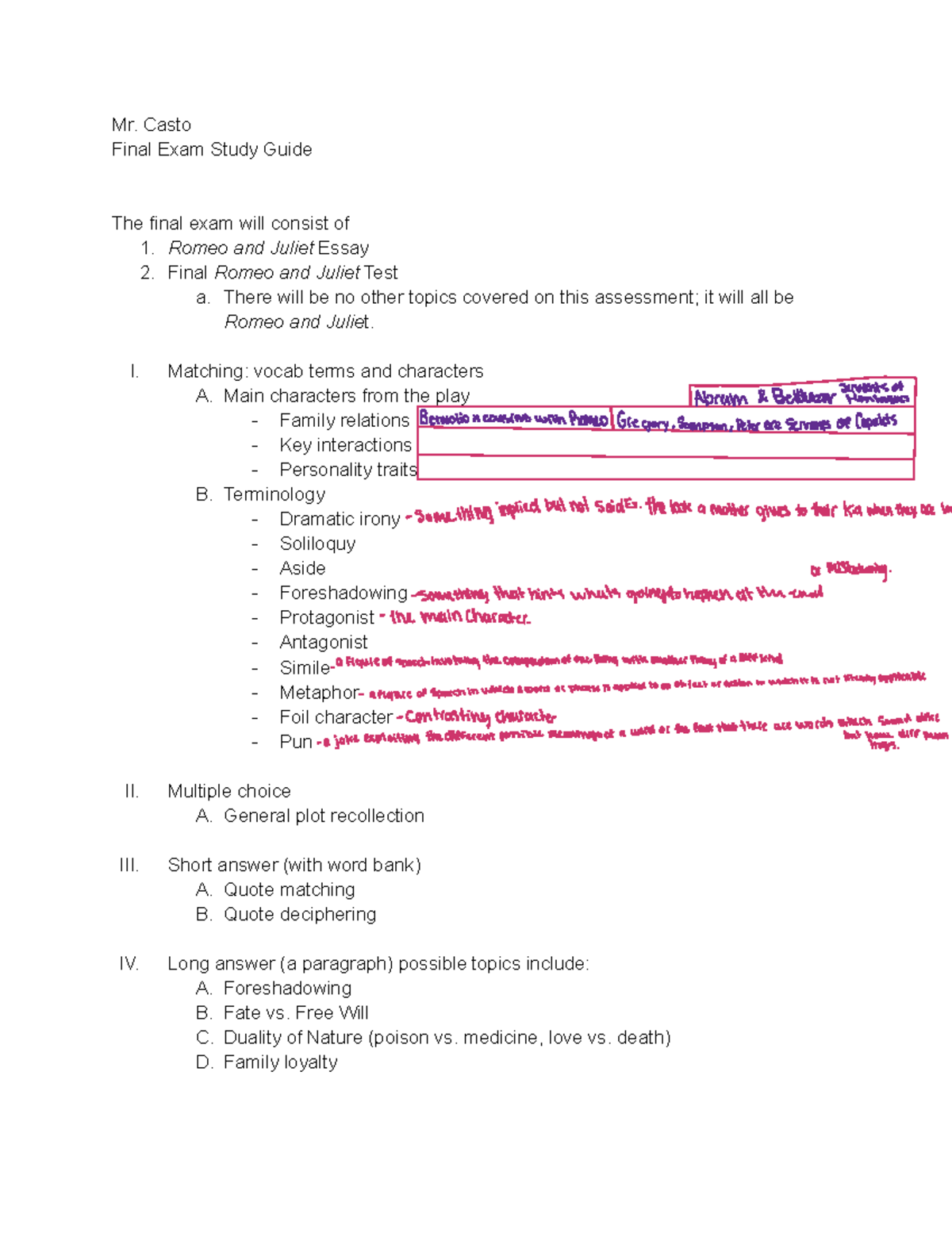 Final Exam Study Guide for Romeo and Juliet (Course Code: 9905) - Studocu