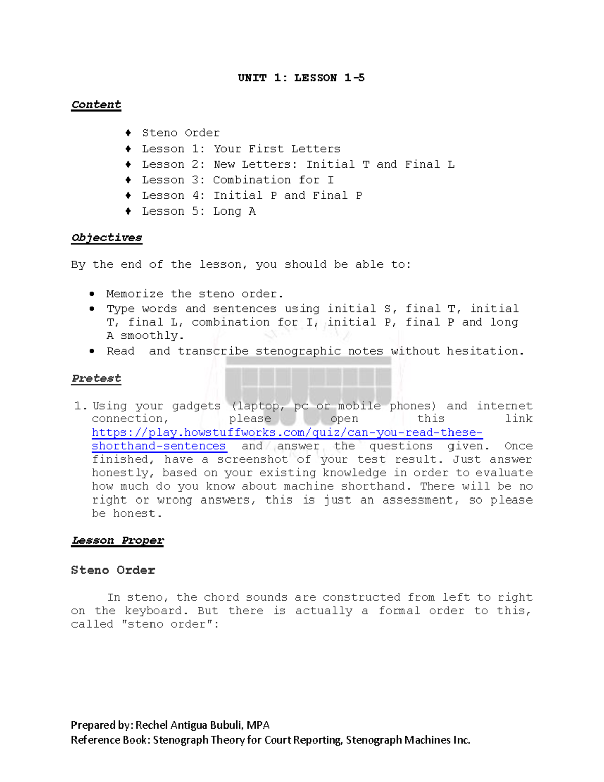 Machine Shorthand Lesson 1 5 Prepared By Rechel Antigua Bubuli Mpa