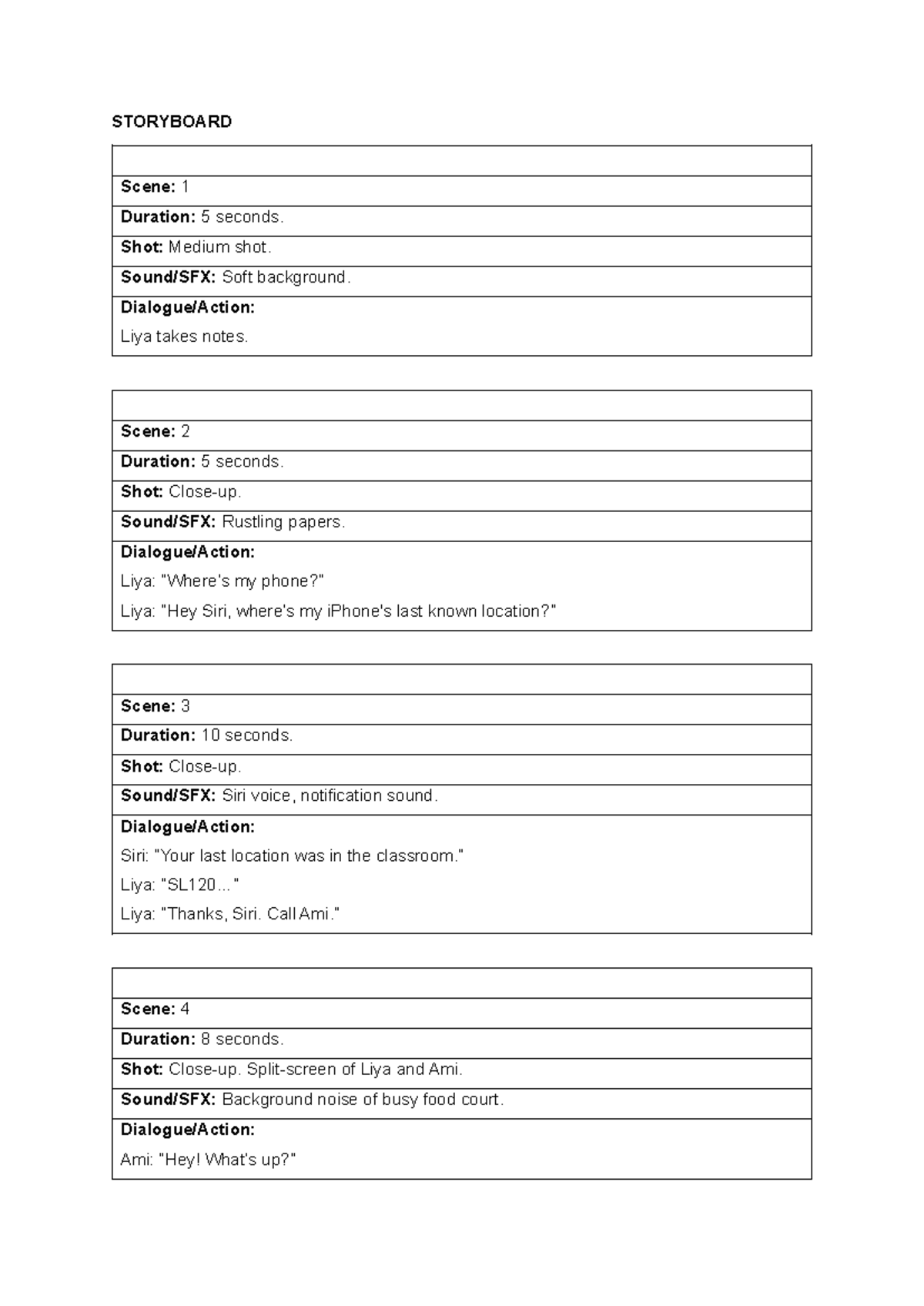 Storyboard 4: Scenes and Directions for SL120 Project - Studocu