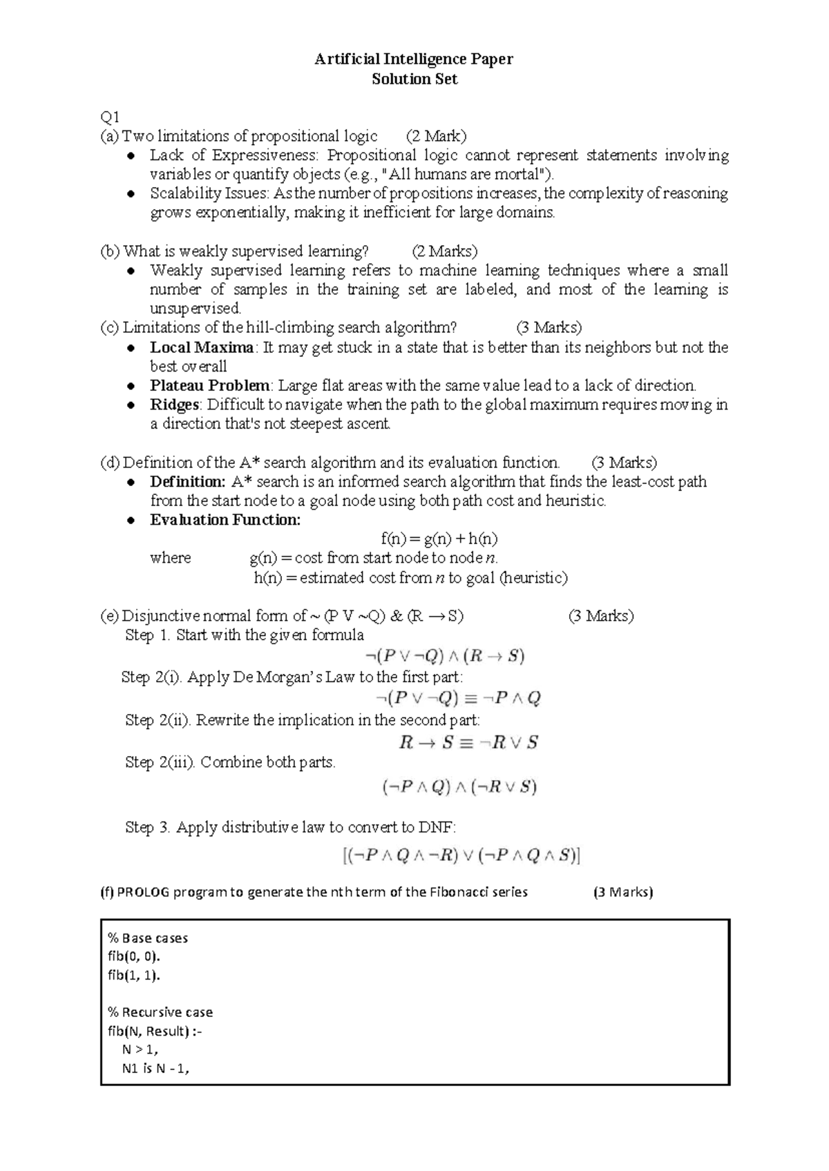 AI 2025 Final Exam Solutions: Propositional Logic & Search Algorithms ...