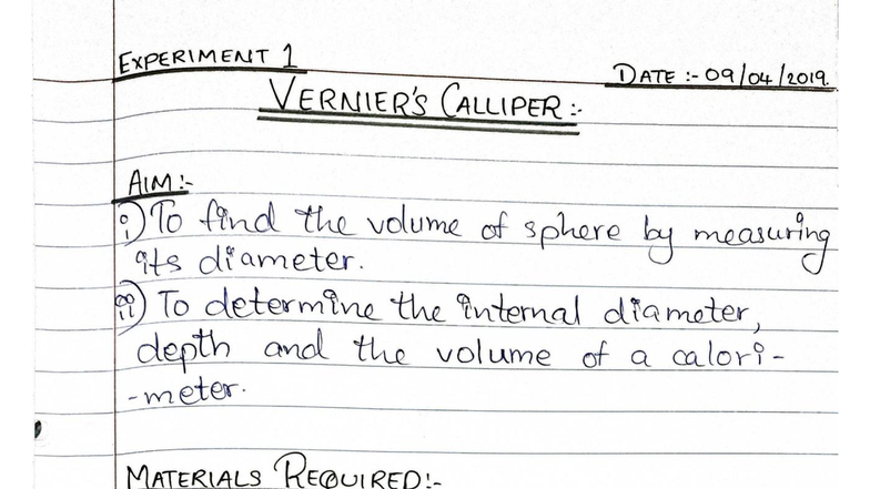 Vernier Caliper Experiment 1: Volume Measurement of Sphere and ...