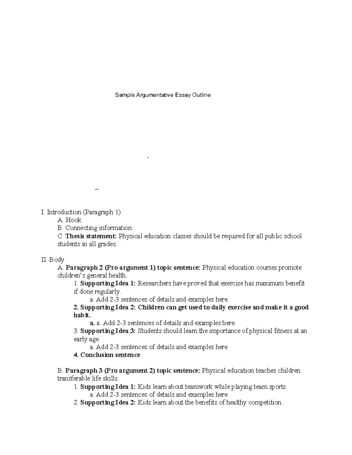 Argumentative Essay Outline Sample Persuasive Essay Outline Format,