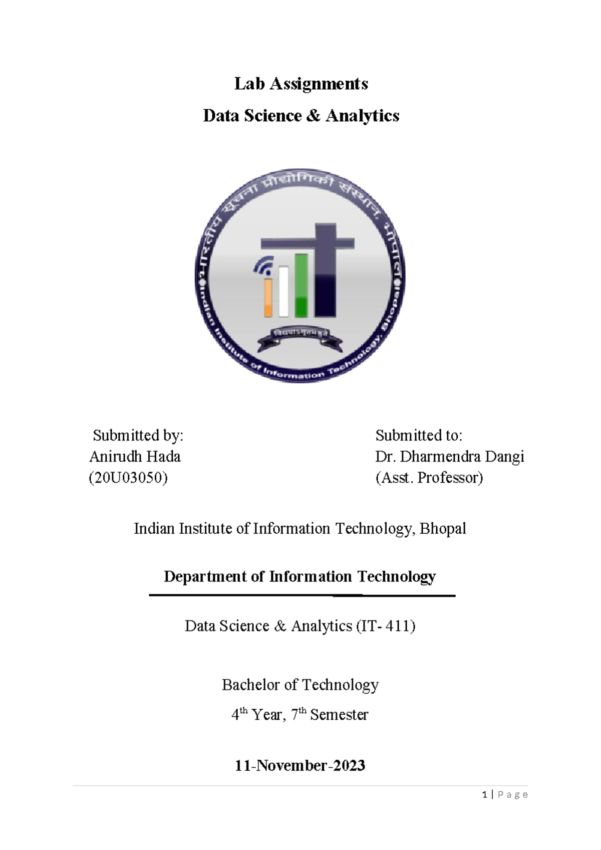 IT-411 Data Science Lab Assignment 20U03050 - Python Experiments ...