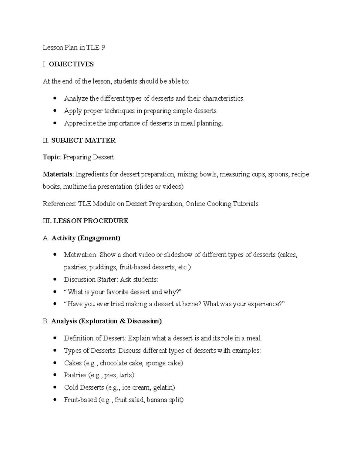 Lesson Plan in TLE 9 - for final demonstration - Lesson Plan in TLE 9 I ...