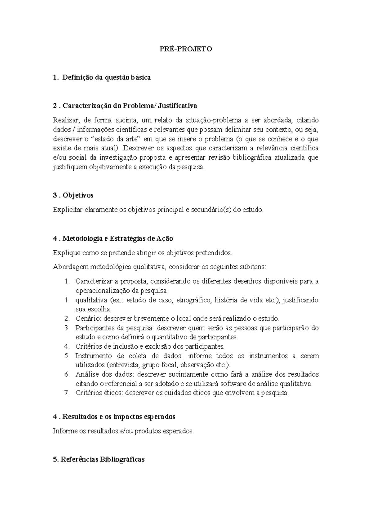Modelo de Pré-Projeto de Pesquisa: Estrutura e Metodologia - Studocu