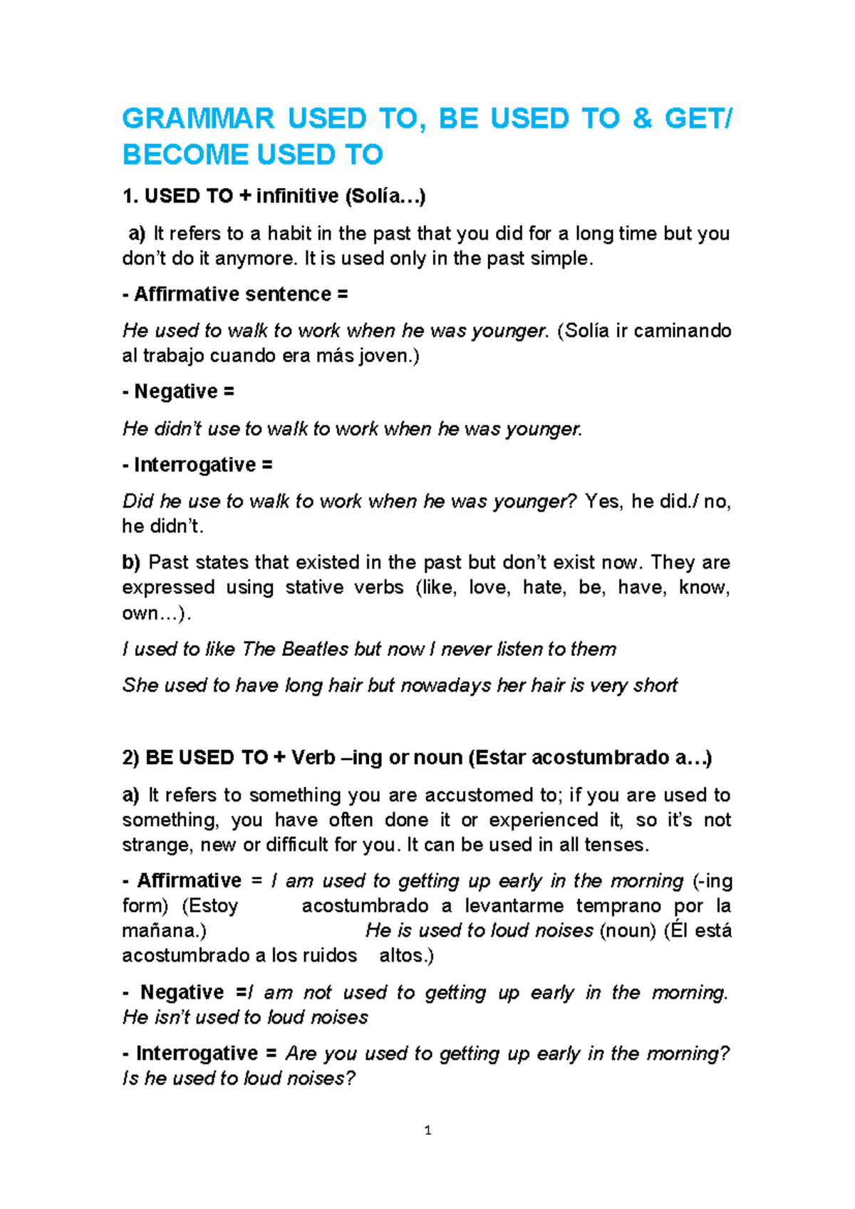 Grammar USED TO be used to get used to - GRAMMAR USED TO, BE USED TO ...