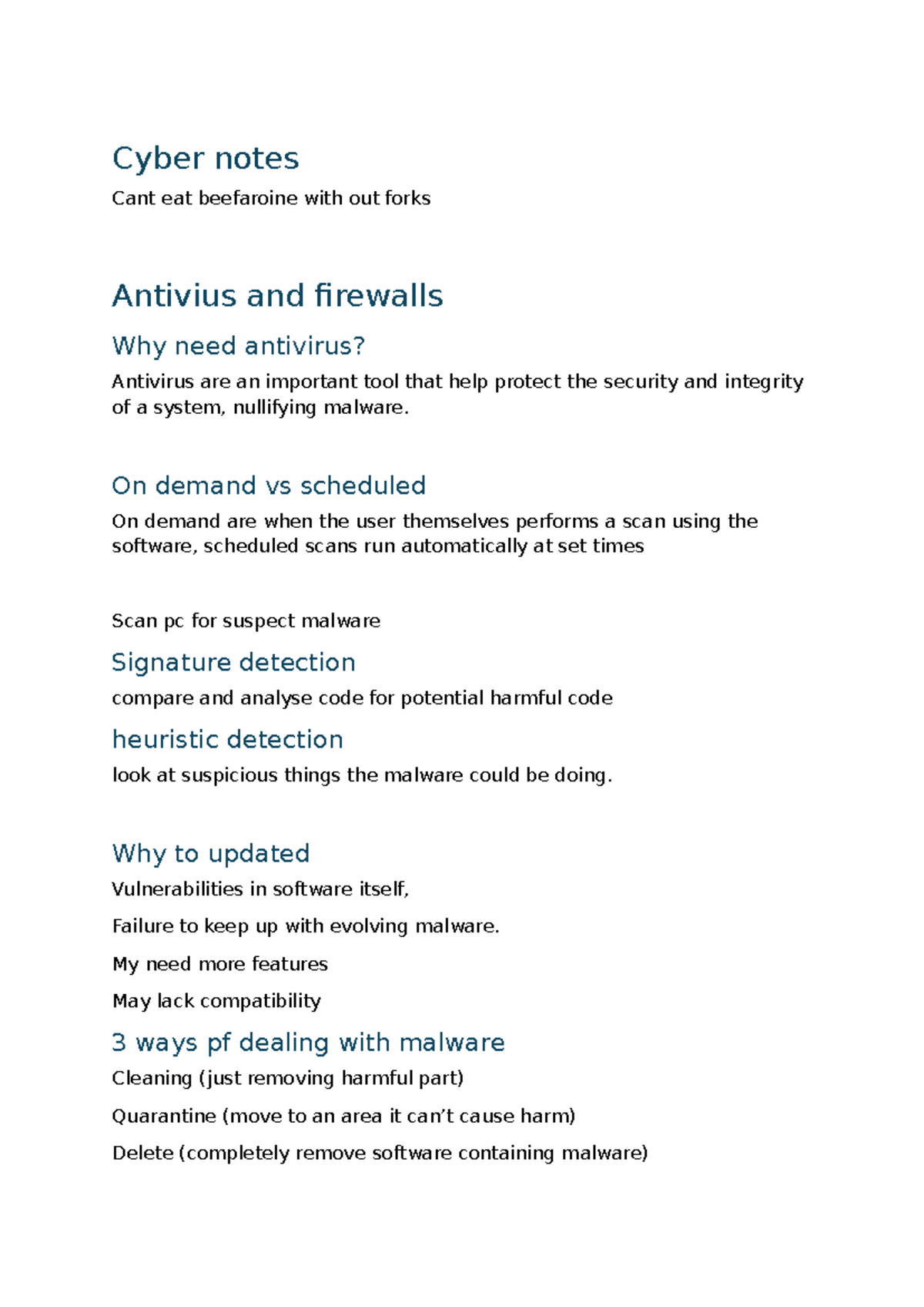 Cyber Security Notes: Antivirus & Firewalls Overview - Studocu