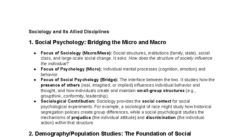 Allied Disciplines of Sociology: Bridging Social Psychology and ...