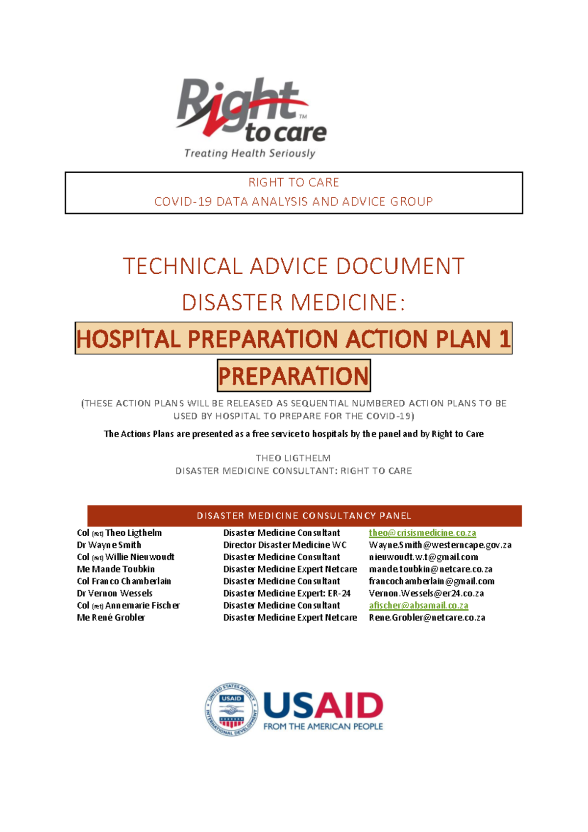 Hospital Preparation Action PLAN 1 Preparation - RIGHT TO CARE COVID-19 ...