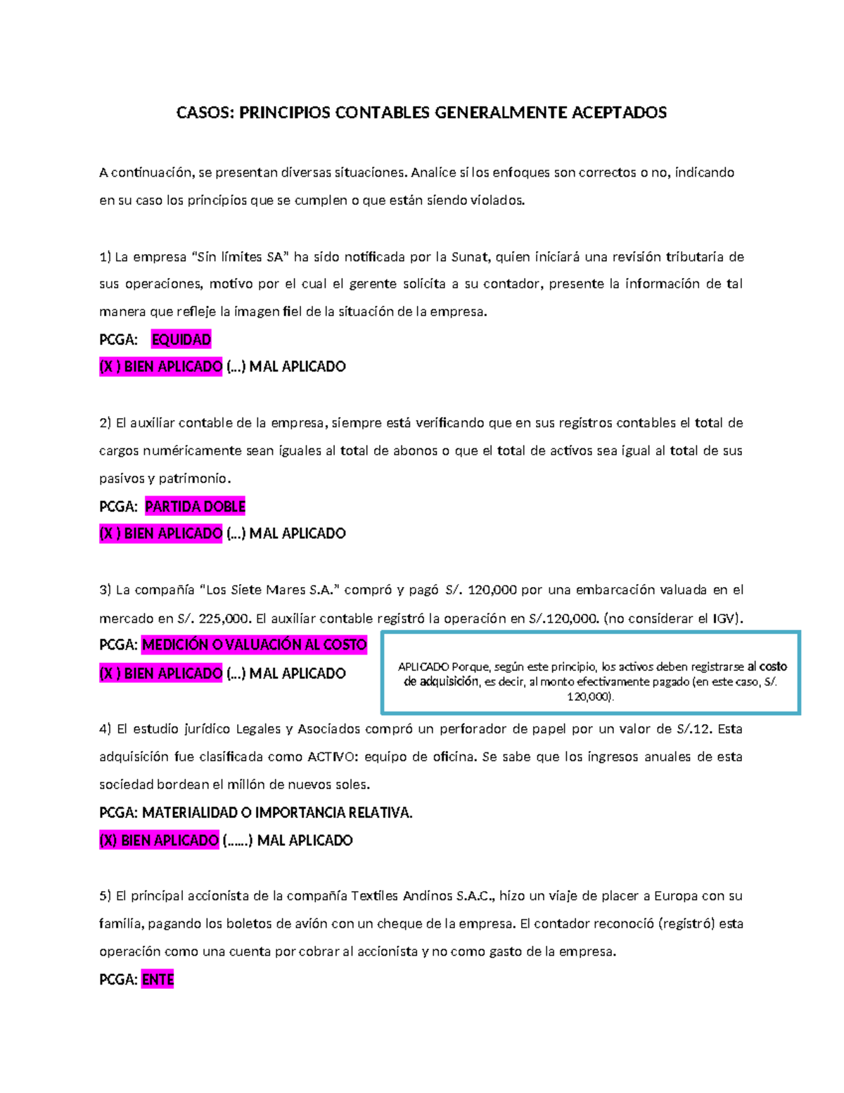 Casos de Aplicación de PCGA en Principios Contables - Studocu