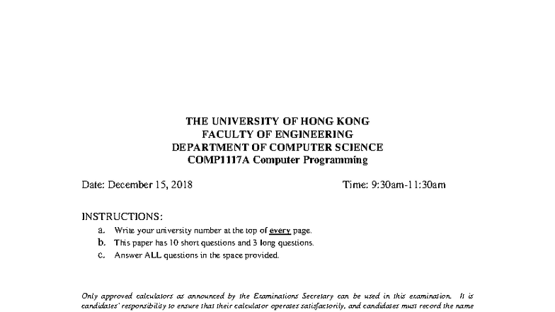 COMP1117 Computer Programming Past Exam Questions Solutions - Studocu
