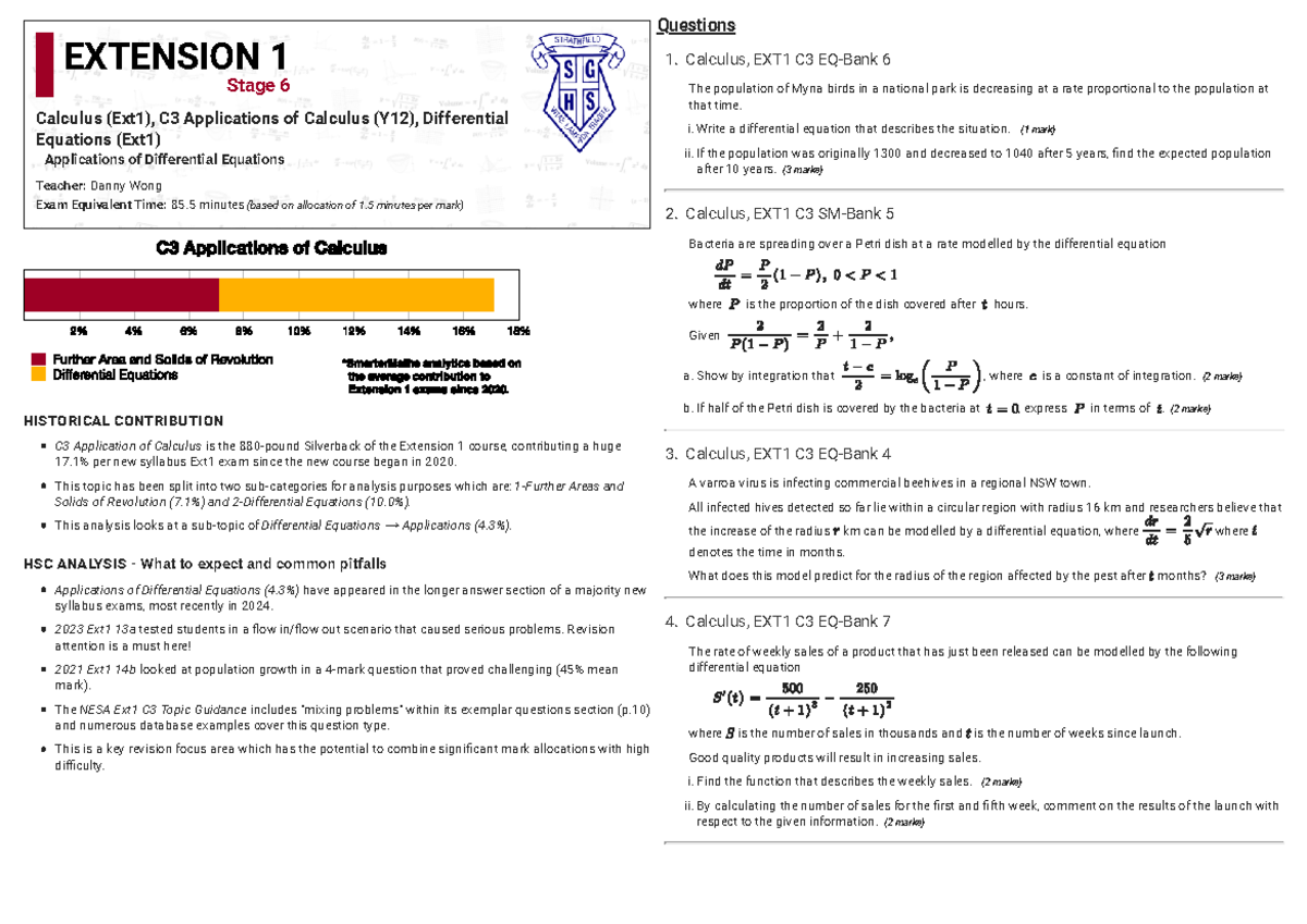 Applications of Differential Equations (Y12) - EXT1 Calculus Guide ...