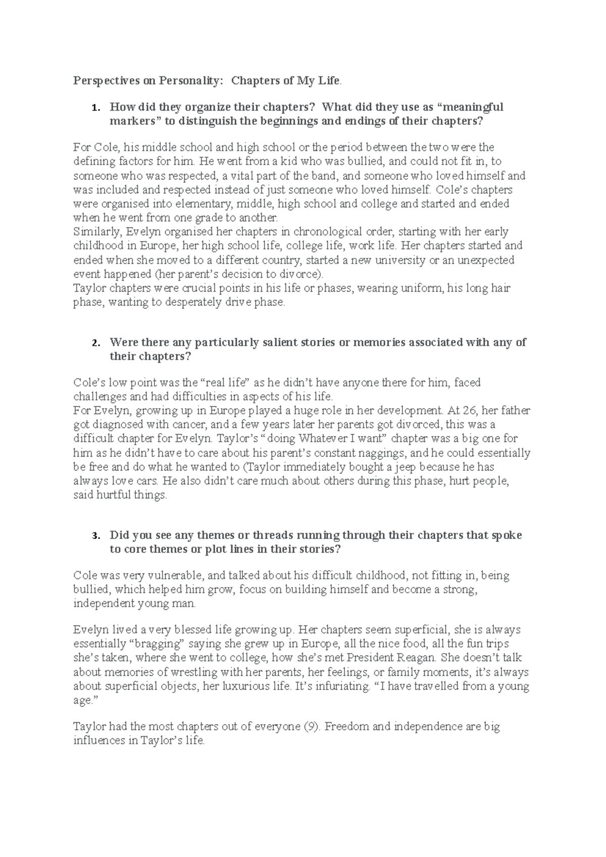 Perspectives on Personality: Reflection Sheet Assignment 5 Insights ...