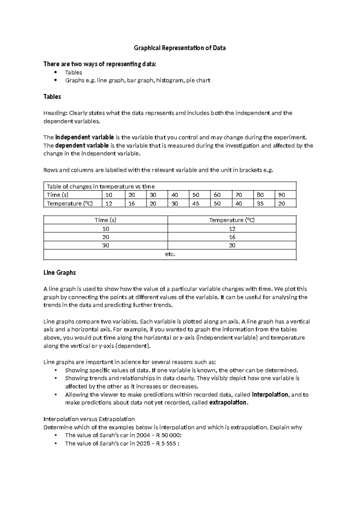 Scientific Skills - Tables & Line Graphs (SCI 101) - Studocu