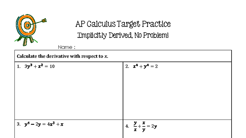 Implicit Differentiation Wkhst - © 2019 Flamingo MathTM Jean Adams AP ...