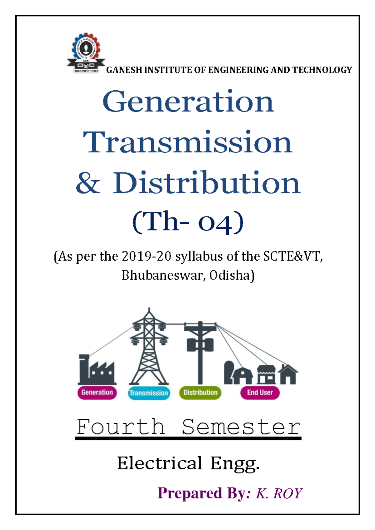 Electrical Power Generation, Transmission & Distribution (EE 4th Sem) - Studocu