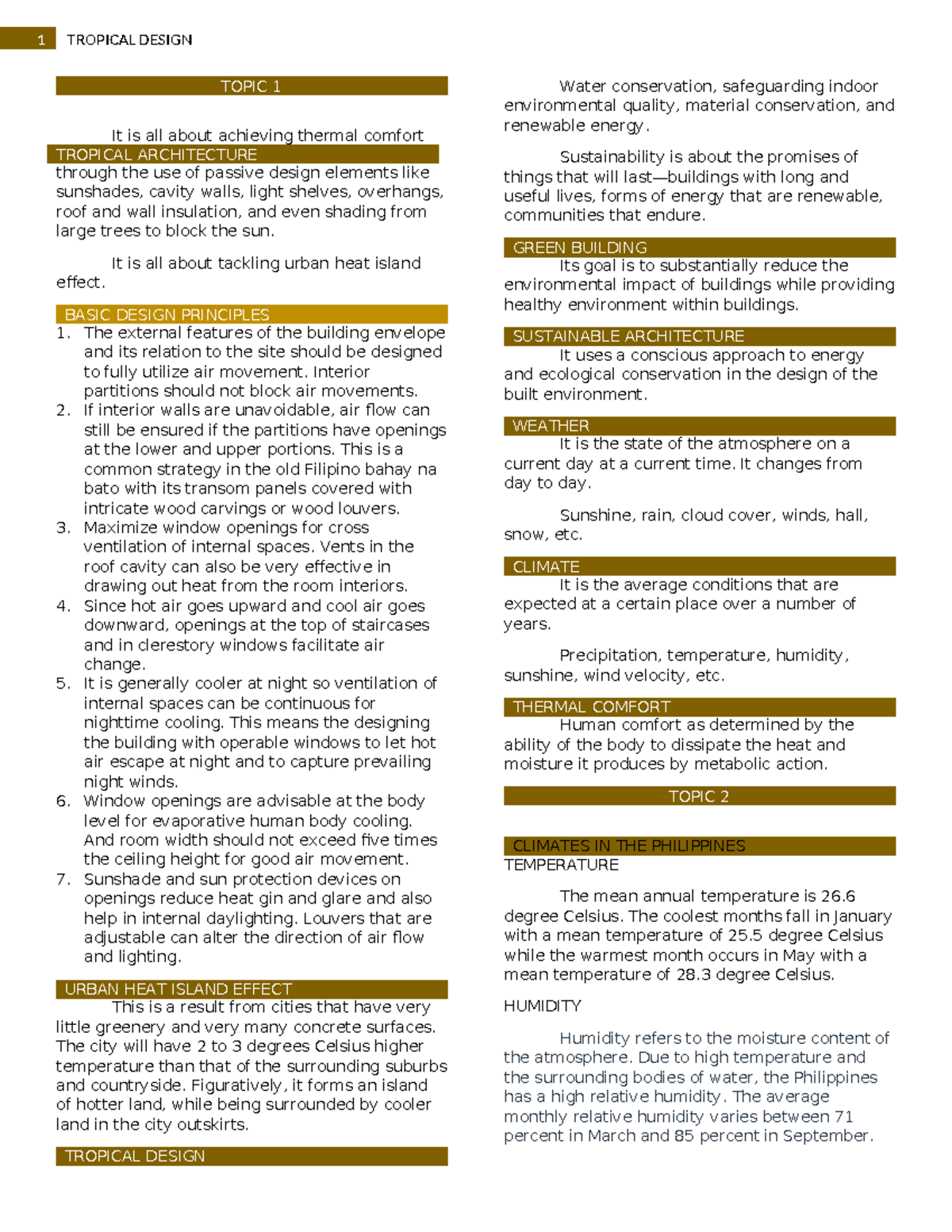 Tropdes Reviewer - 1 TROPICAL DESIGN TOPIC 1 It is all about achieving ...