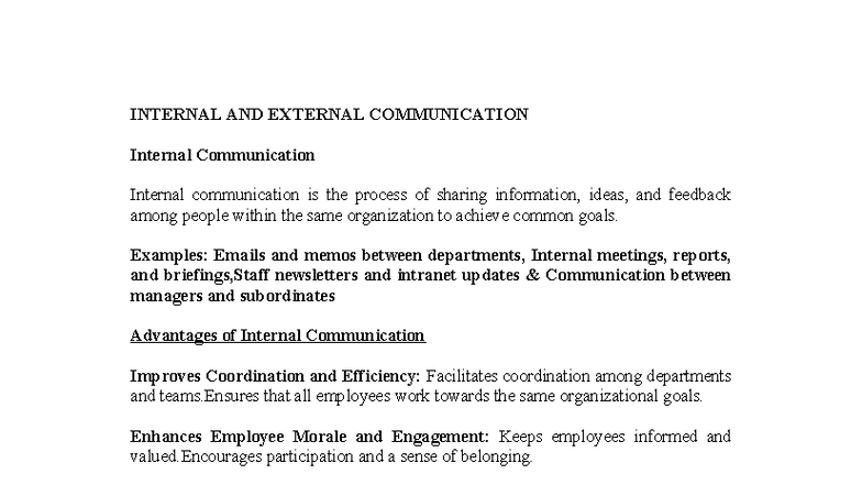 INTERNAL & EXTERNAL COMMUNICATION: Key Insights & Challenges - Studocu
