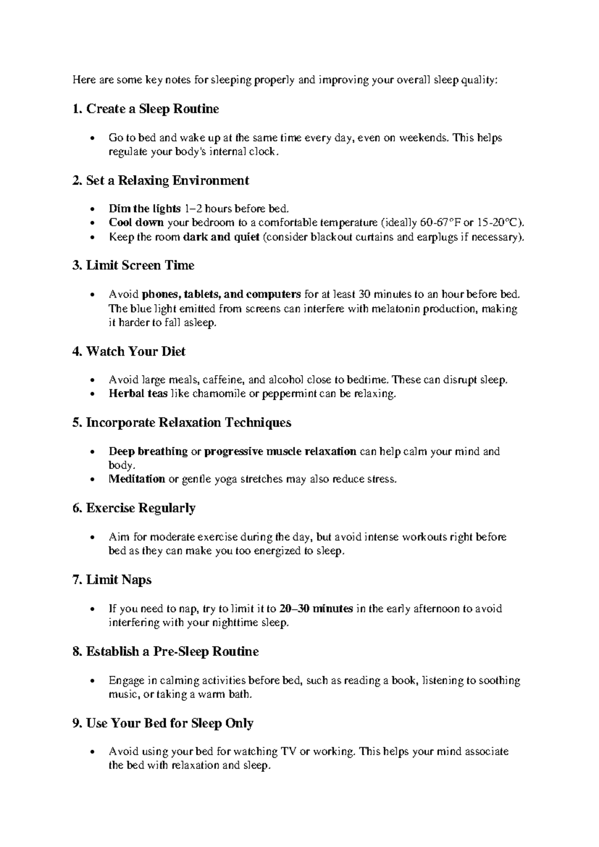 Sleep Notes - Here are some key notes for sleeping properly and ...