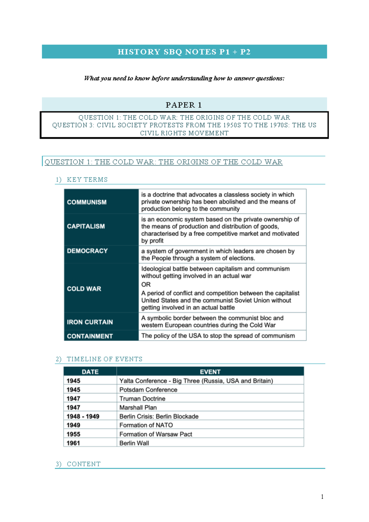 History SBQ Notes P1 & P2: Cold War & Civil Rights Movement Insights ...