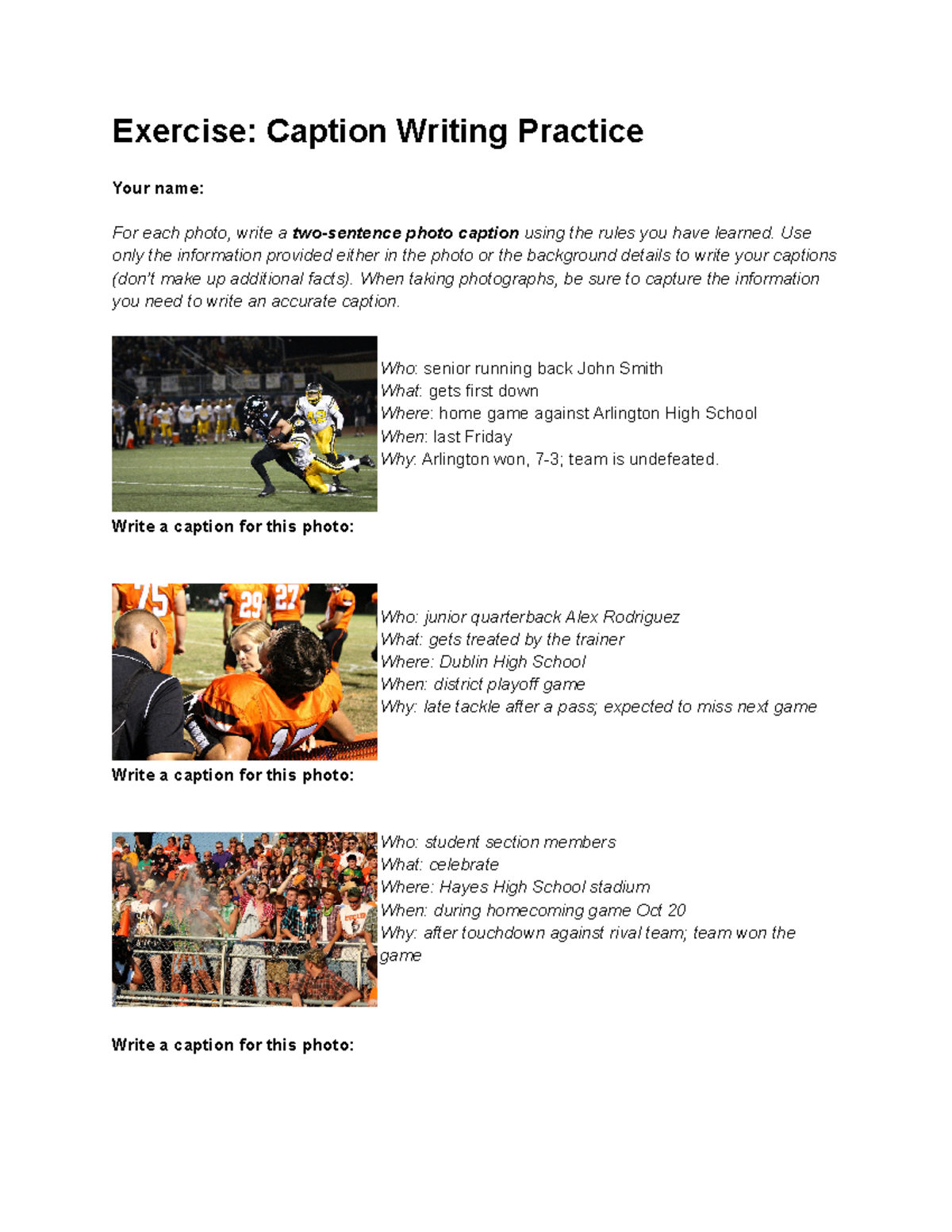 Caption-Writing Exercise: Crafting Two-Sentence Captions for Photos ...