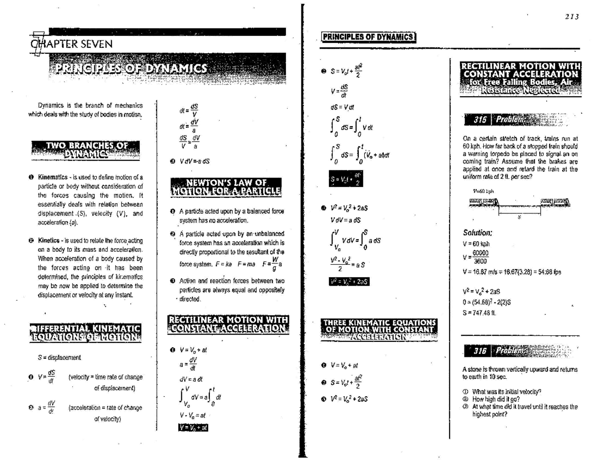 213 Dynamics - Final Exam Review on Rectilinear Motion and Acceleration - Studocu