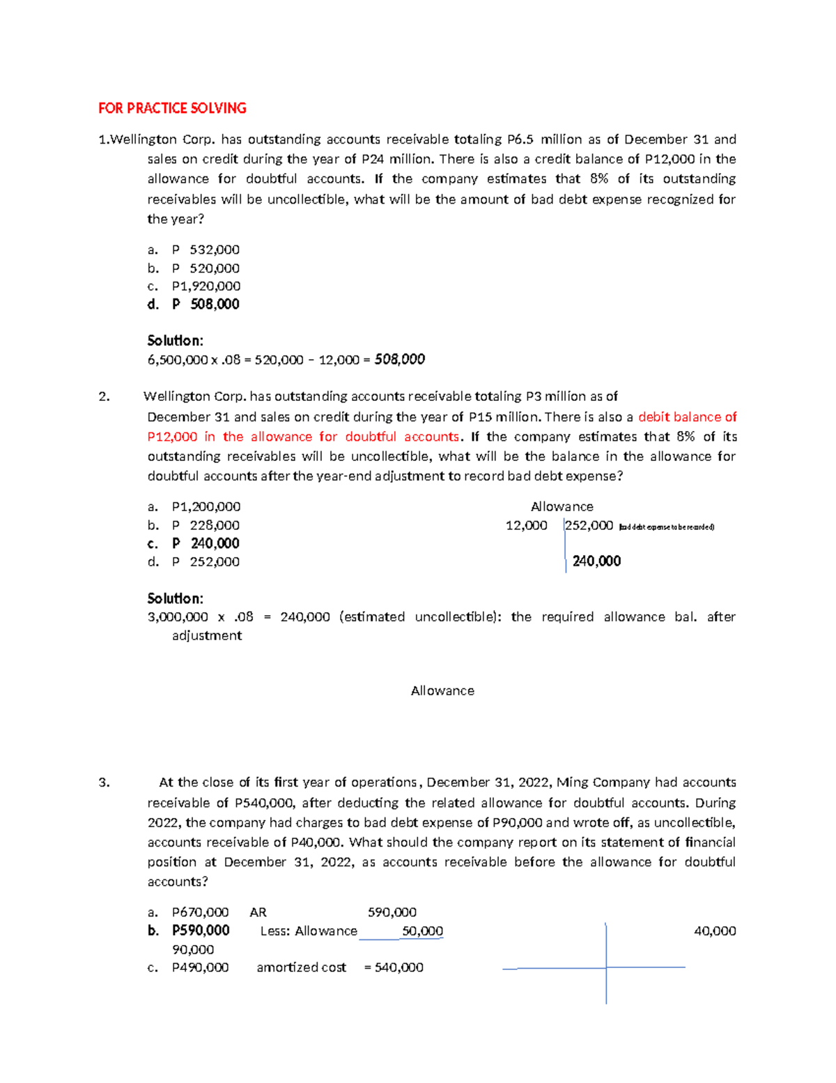 Receivables Analysis and Solutions for Accounting Practice (ACC 101 ...