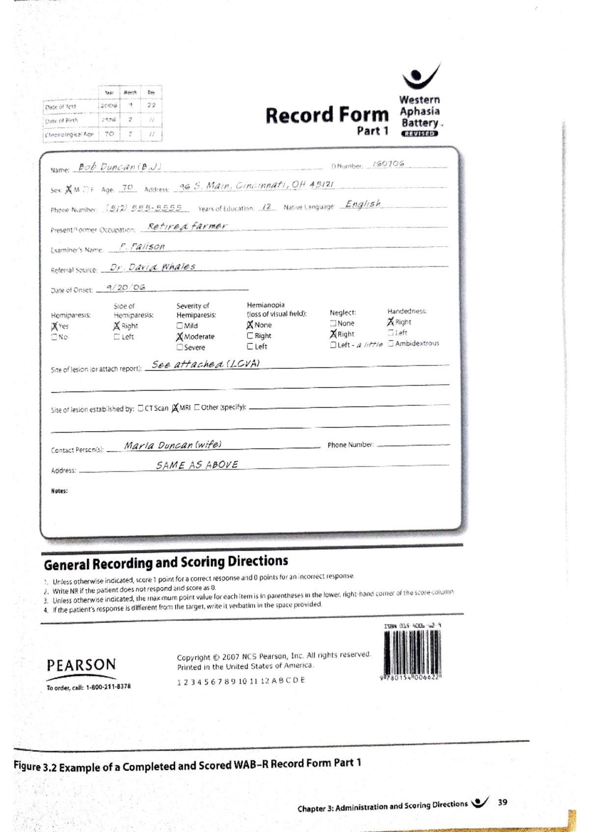 WAB 035: Therapy Record Form for Aphasia Evaluation and Scoring - Studocu