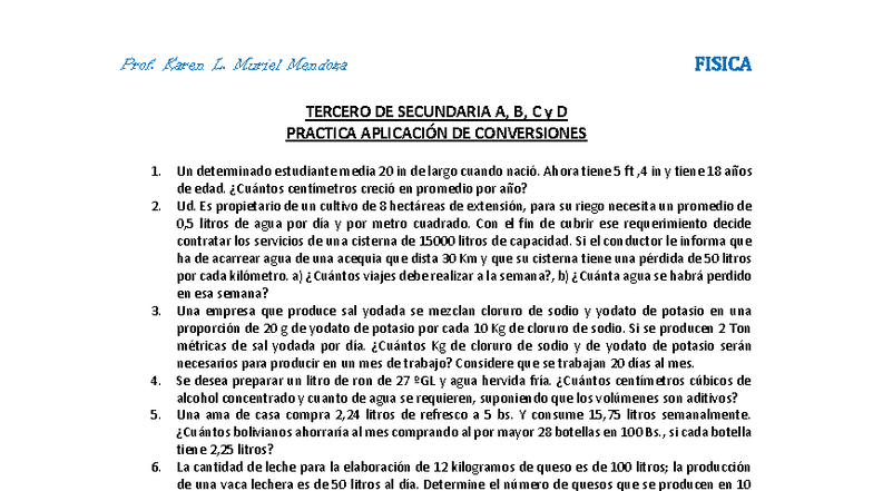 Práctica de Conversiones - Aplicación FISICA TERCERO DE SECUNDARIA A, B ...