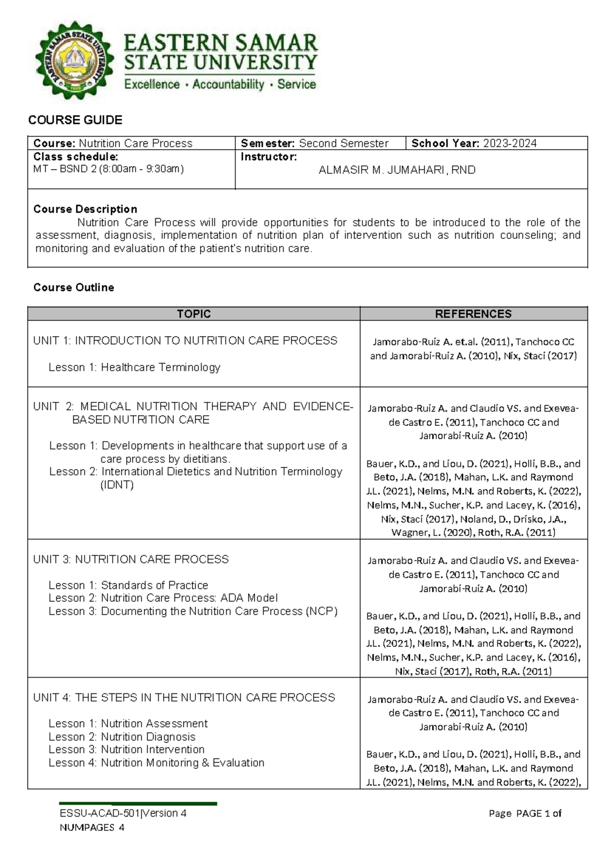 ND 223 Nutrition Care Process Course Guide for Second Semester 2023 ...