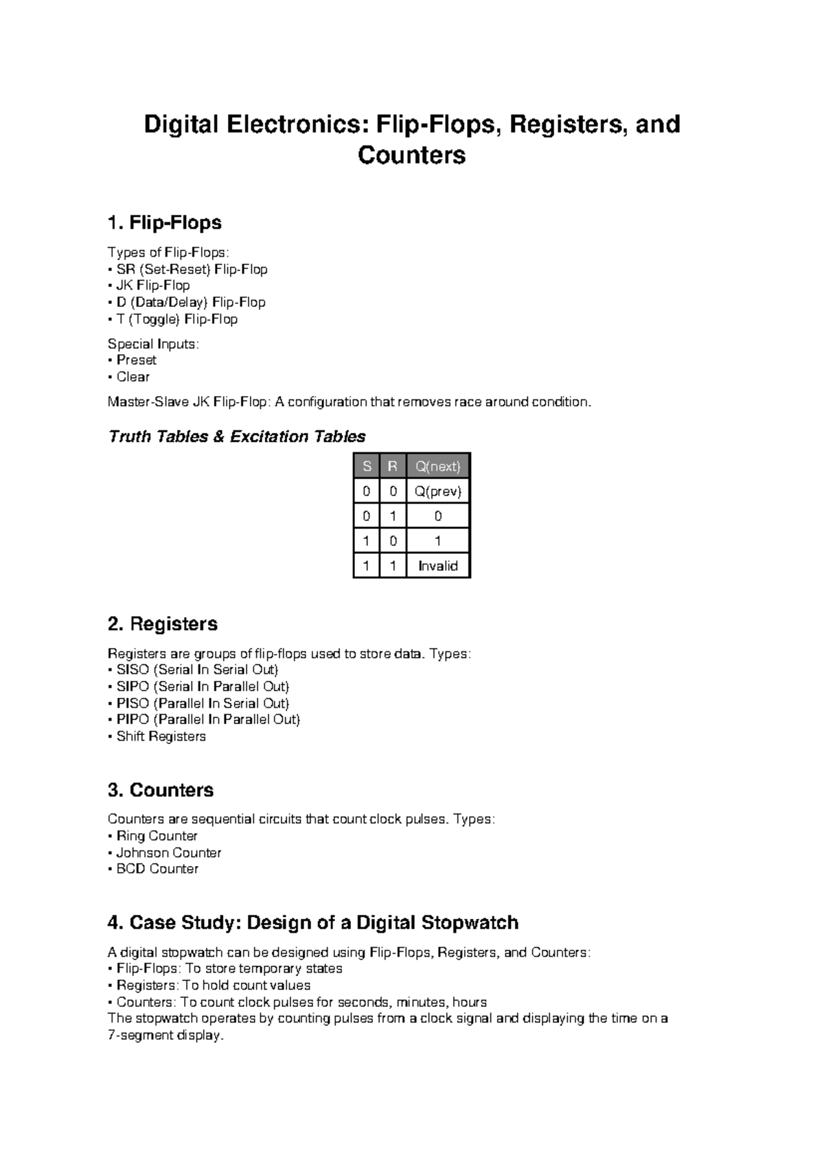 Digital Electronics: Flip Flops, Registers & Counters Overview - Studocu