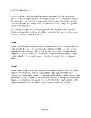 MSW 502 Worksheet on complex systems theory and early childhood ...