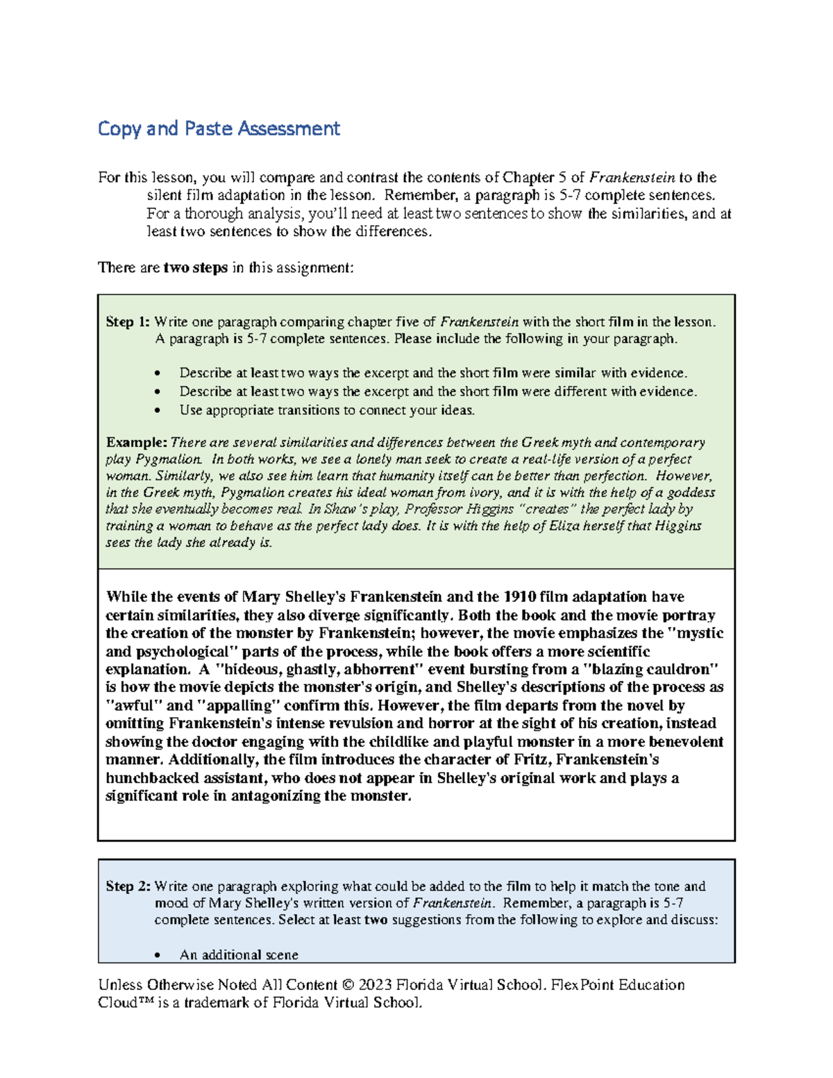 Frankenstein Film vs. Text: Copy and Paste Assessment (05 02) - Studocu