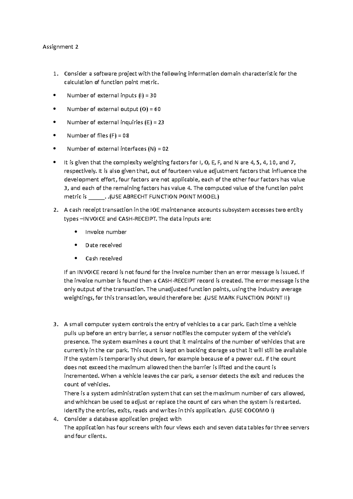 Software Project Metrics and Calculations: Assignment 2 - Studocu